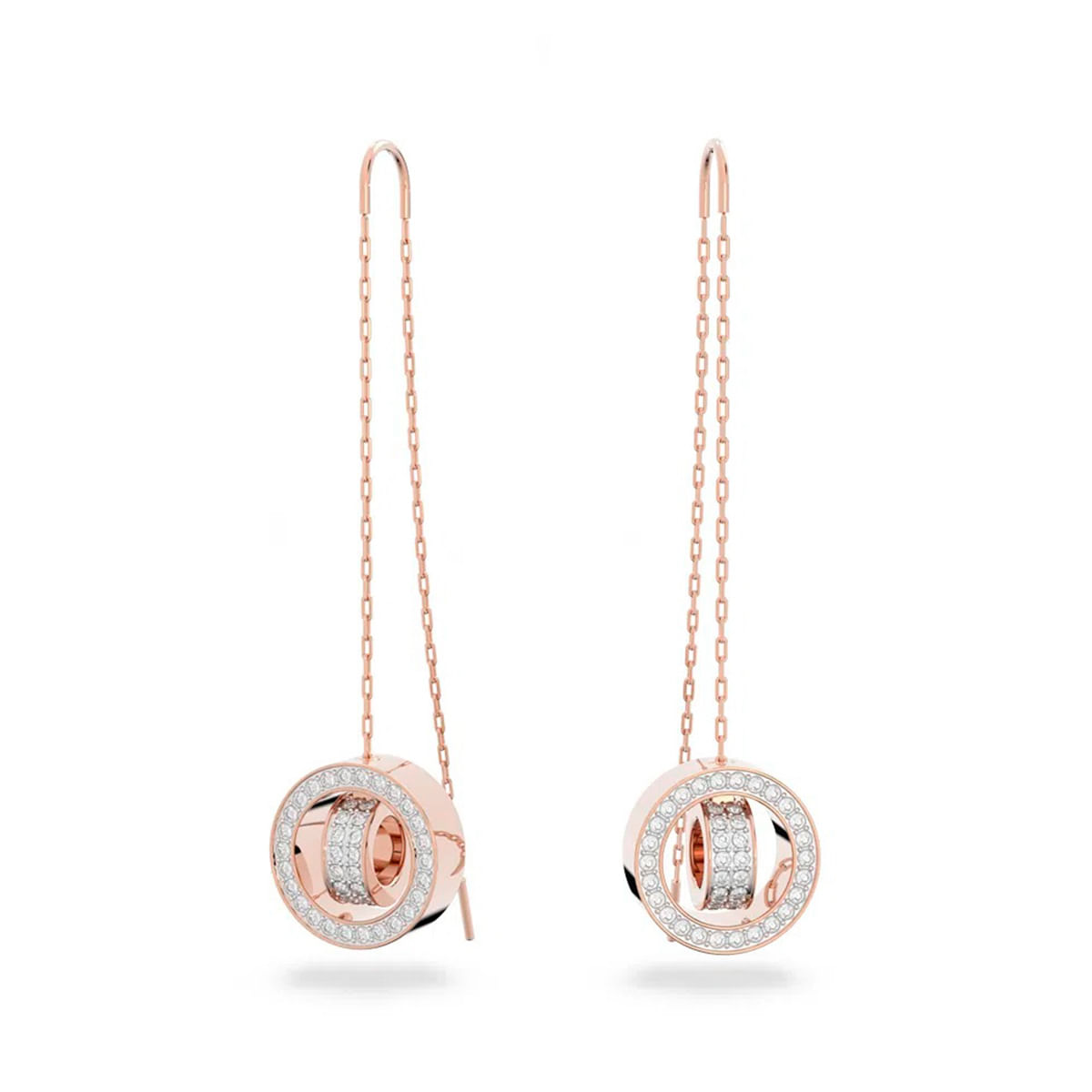 Aros Swarovski Hollow Largos Blanco con Baño tono oro rosa