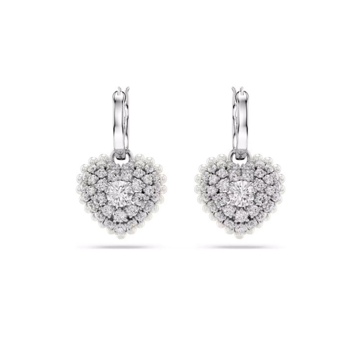 Pendientes Largos Swarovski Hyperbola Corazón Blanco con baño de rodio ...
