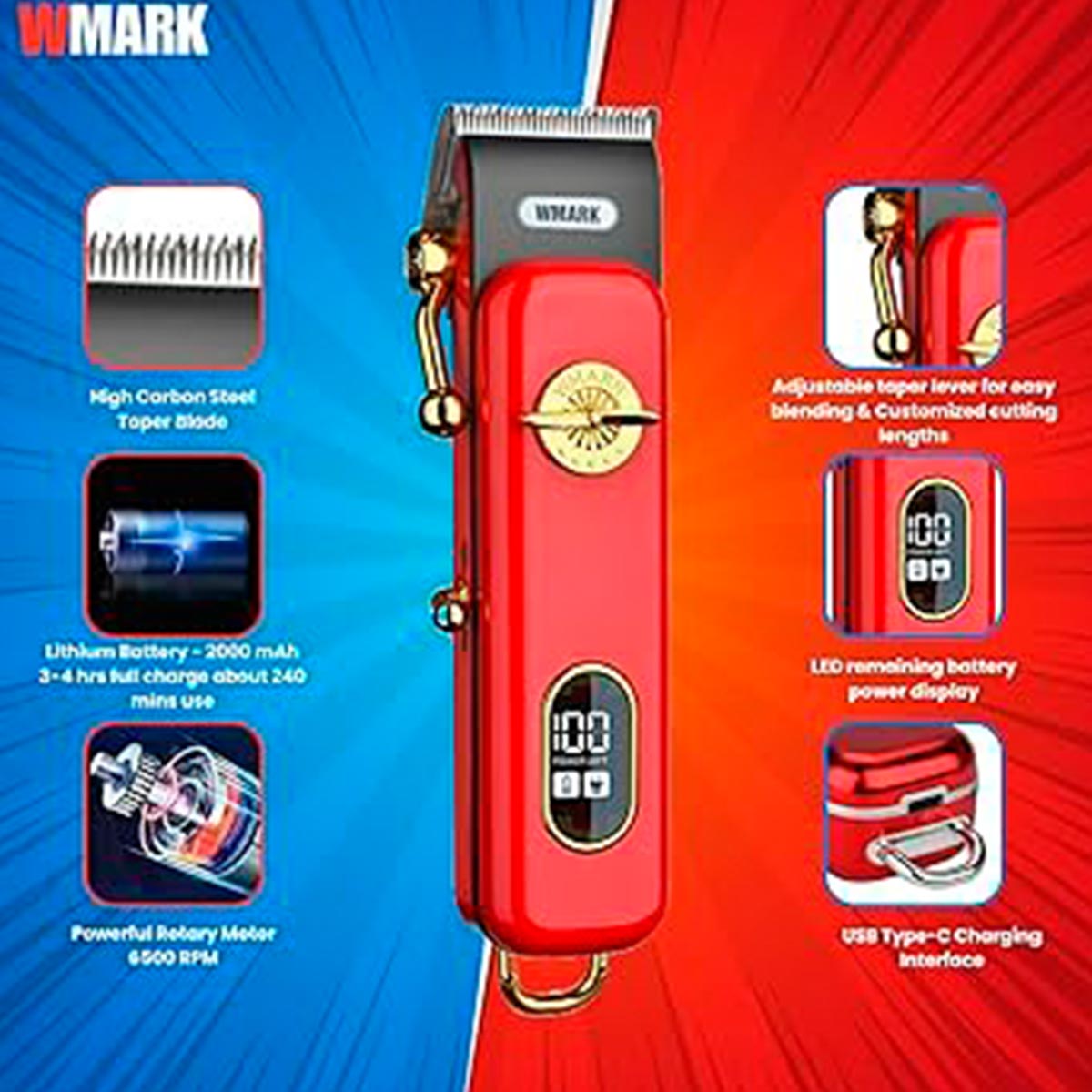 Cortadora de pelo Wmark NG-899 recargable Red - Style Store