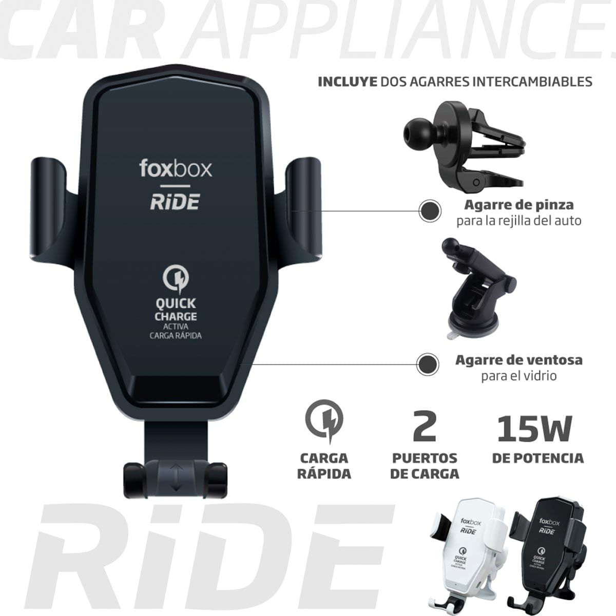 Soporte Foxbox para Auto con Carga Inalámbrica Ride Blanco