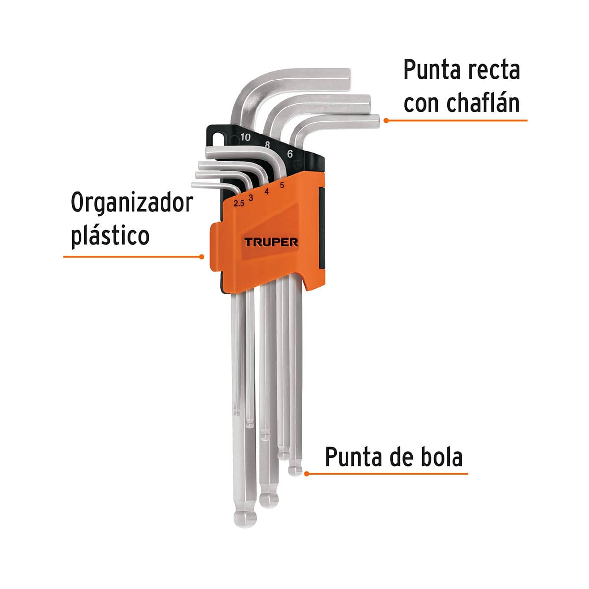 Juego Truper 7 Llaves Allen Largas Punta Bola con Organizador - Style Store