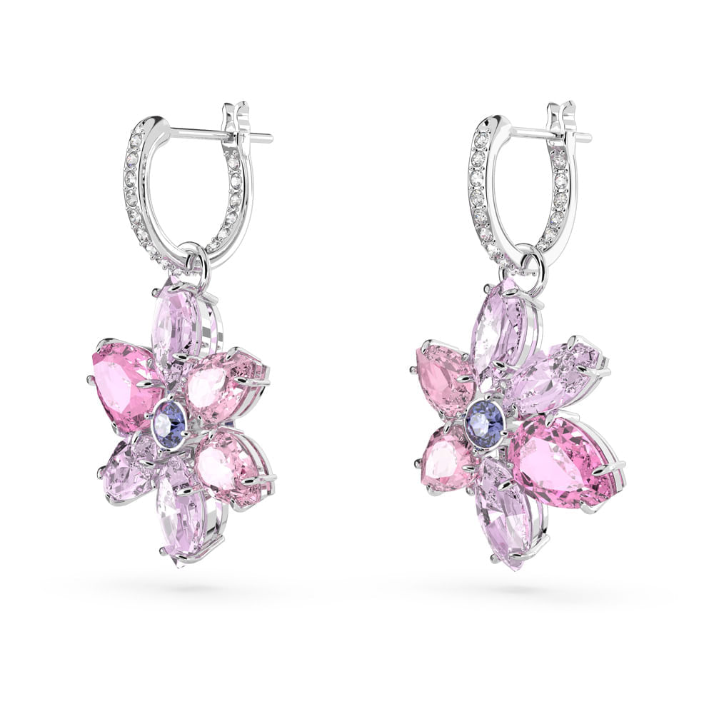 Pendientes Swarovski Gema Tallas Mixtas Flor Rosas Con Baño De Rodio ...