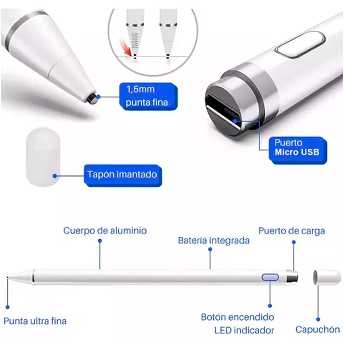 Lápiz Óptico Univex Capacitivo para Celulares, Tablets y Juegos Negro