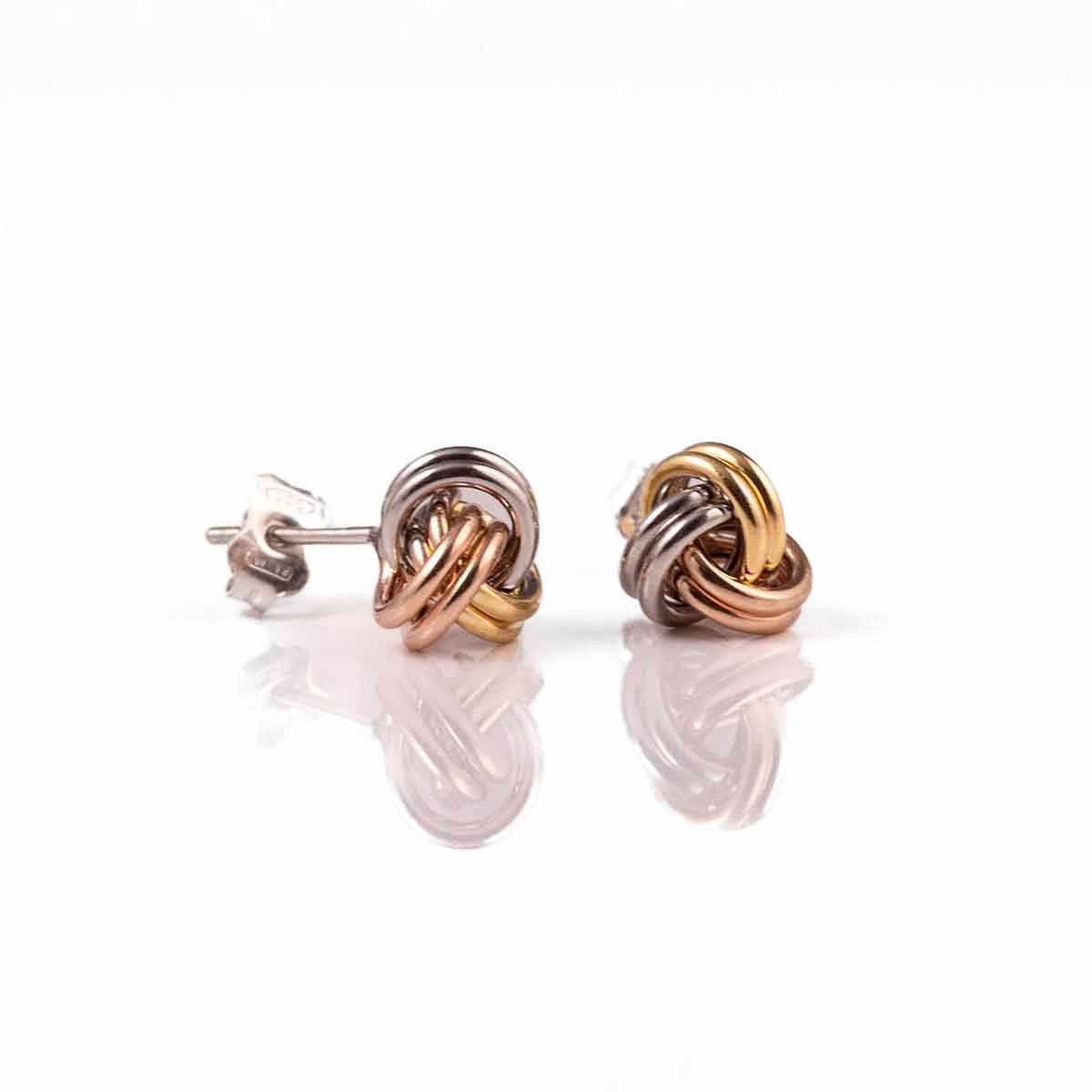 Aros Carmín de Plata Tricolor en Forma de Nudo Pasador Fijo - Style Store