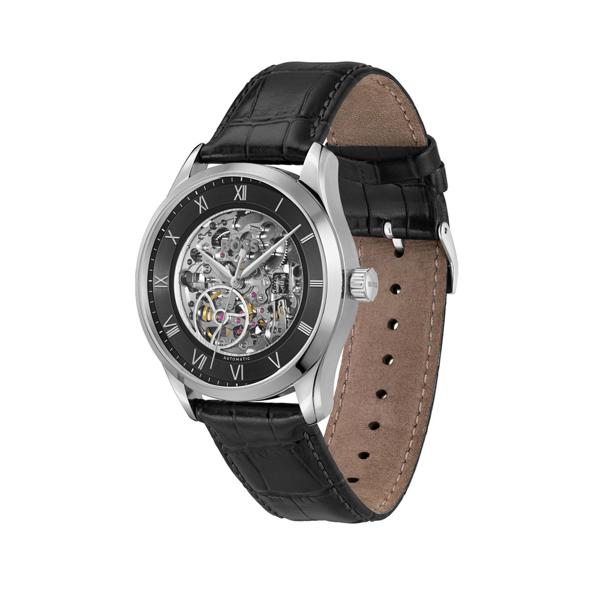 Reloj Boss Principle Skeleton 1514234 de Cuero Negro - Style Store